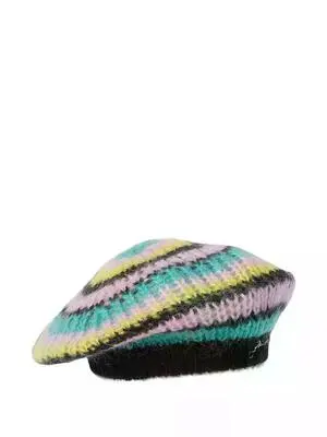 GANNI Striped Beret - Black