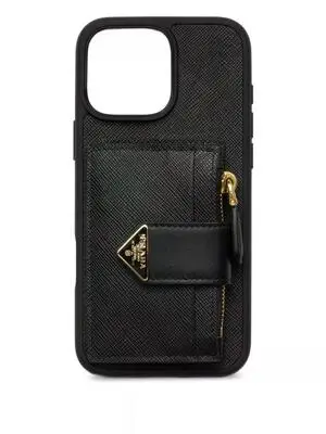 Prada Saffiano Leather Iphone 16 Pro Max Case - Black