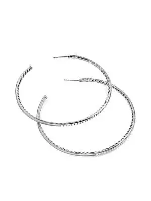 David Yurman Sterling Diamond Hoop Earrings - Silver