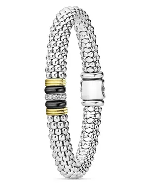 Lagos 18k Yellow Gold, Sterling Black Caviar Ceramic, And Diamond Bracelet - Silver