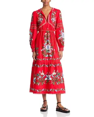 Farm Rio Sweet Bloom Bouquet Midi Dress - Sweet Bloo