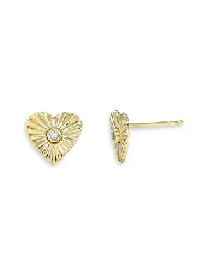 ZOE LEV 14k Yellow Diamond Heart Stud Earrings - Gold