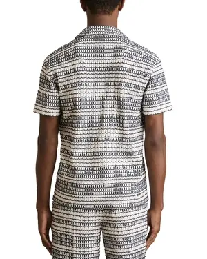 REISS Chez Short Sleeve Embroidered Crochet Cuban Shirt