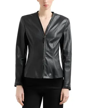 Emporio Armani Slim Fit Nappa Leather Jacket - Black