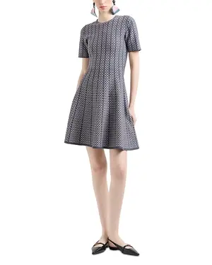 Emporio Armani Geo Pattern Jacquard Jersey Knit A-line Dress - Grey/pink