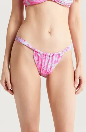 KULANI KINIS Ruched Thong Bikini Bottom - Island Blush
