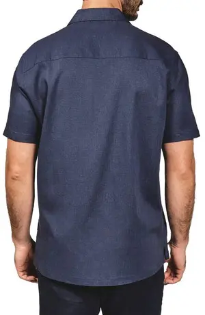 7 Diamonds Marco Floral Embroidered Camp Shirt - Blue