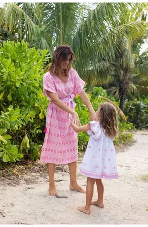 MER ST. BARTH Capucine Maxi Caftan Rose Embroidery - Pink