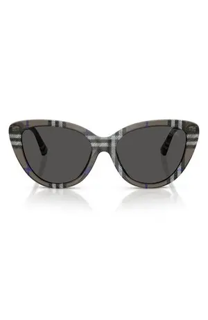 Burberry BURBERRY 55mm Cat-Eye Sunglasses Check Lichen/dark Grey