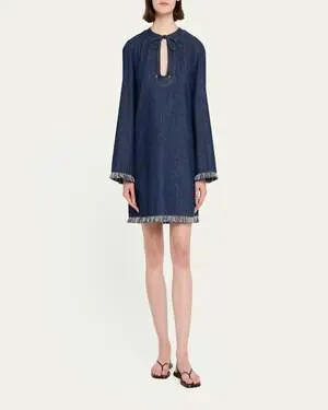 Zimmermann Rhiannon Fringe Denim Mini Dress