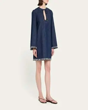 Zimmermann Rhiannon Fringe Denim Mini Dress