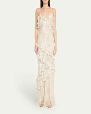 LoveShackFancy Rialto Maxi Dress With Asymmetrical Ruffles
