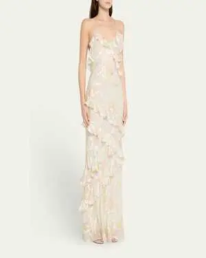 LoveShackFancy Rialto Maxi Dress With Asymmetrical Ruffles
