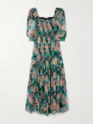 Chloé Gathered Floral-print Silk-muslin Maxi Dress