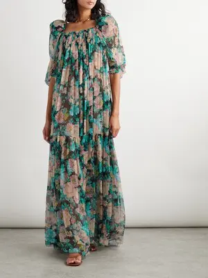 Chloé Gathered Floral-print Silk-muslin Maxi Dress
