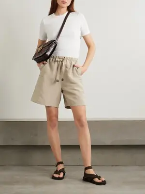 Max Mara Leather-trimmed Linen And Silk-blend Shorts