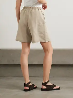 Max Mara Leather-trimmed Linen And Silk-blend Shorts