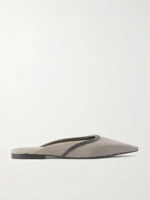 Brunello Cucinelli Bead-embellished Suede Mules