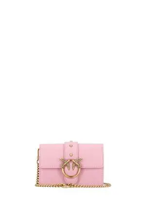 Pinko Leather Shoulder Bag With Love Birds Logo - Pink