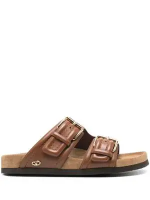 Valentino Garavani Leather 'Fussfriend' Sandals With Logo Brown