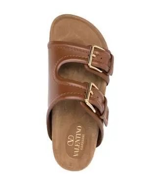 Valentino Garavani Leather 'fussfriend' Sandals With Logo - Brown