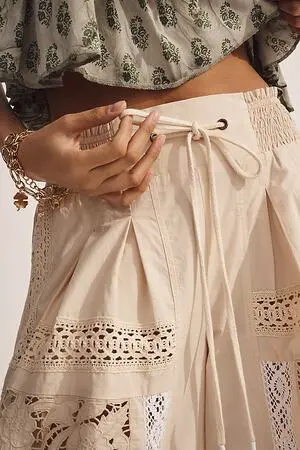 Anthropologie Lace Ruched Crop Wide-leg Pants