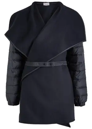 Moncler Quilted Wool Cape Coat - Blue Dark