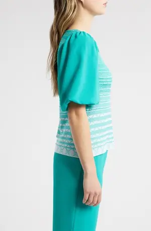 Ming Wang Stripe Mixed Media Jacquard Tunic
