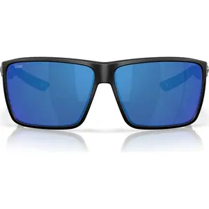 COSTA DEL MAR Rincon Ii 64mm Rectangular Sunglasses - Matte Black/ Blue Mirror 580p