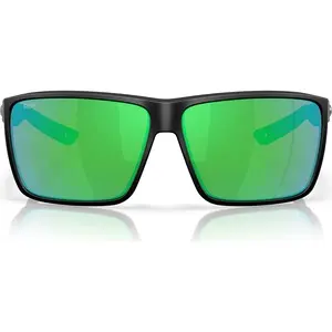 COSTA DEL MAR Rincon Ii 64mm Rectangular Sunglasses - Matte Black/green Mirror 580p