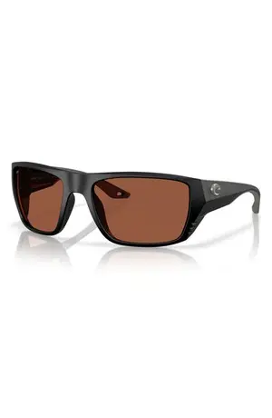 COSTA DEL MAR Finlet 59mm Polarized Rectangle Sunglasses - Matte Black/ Copper 580p