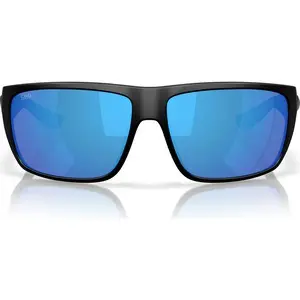 COSTA DEL MAR 64mm Rectangular Sunglasses - Matte Black/blue Mirror 580g