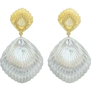 PANACEA Shell & Freshwater Pearl Drop Earrings - Two Tone