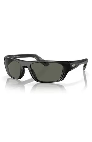 COSTA DEL MAR 57mm Polarized Rectangular Sunglasses - Matte Black/ Gray 580g