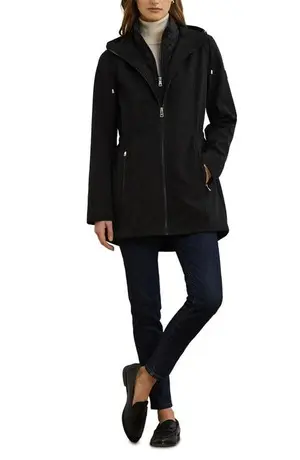Ralph Lauren Hooded Soft-shell Jacket With Interior Quilted Bib - Black