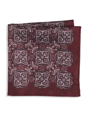 OAK HILL PREMIUM BY DXL Big & Tall Medallion Silk Pocket Square - Burgundy