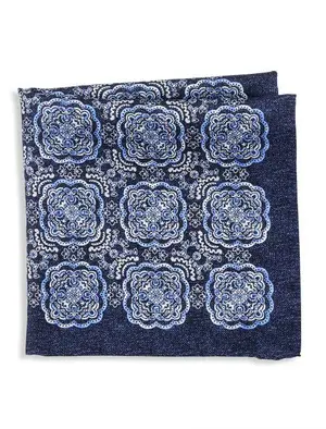 OAK HILL PREMIUM BY DXL Big & Tall Medallion Silk Pocket Square - Navy