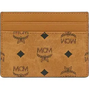 Mcm Aren Card Case In Visetos - Cognac