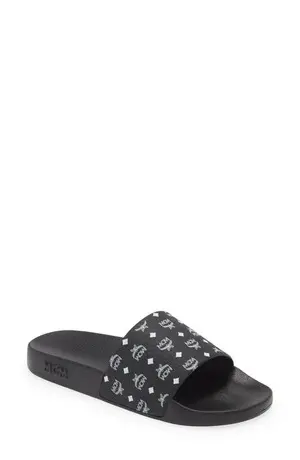Mcm Monogram Print Rubber Slides