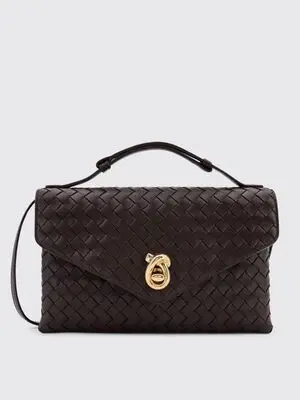 Bottega Veneta Bottega Veneta Woven Leather Handbag With Gold Tone Clasp Ebony