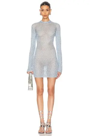 AREA Sequin Crochet Long Sleeve Mini Dress