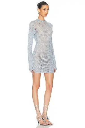 AREA Sequin Crochet Long Sleeve Mini Dress