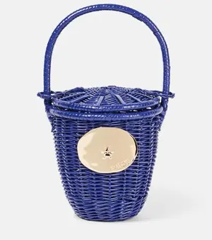 PATOU Embellished Wicker Bucket Bag - Blue