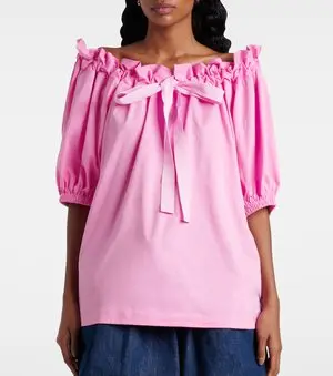 PATOU Bow-detail Cotton Jersey Top - Pink