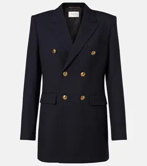 Saint Laurent Double-breasted Wool Gabardine Blazer - Blue