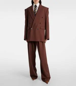 Saint Laurent Double-breasted Wool Gabardine Blazer - Brown