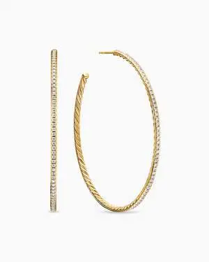 David Yurman 18k Yellow Gold Pavé Hoop Earrings - Diamond