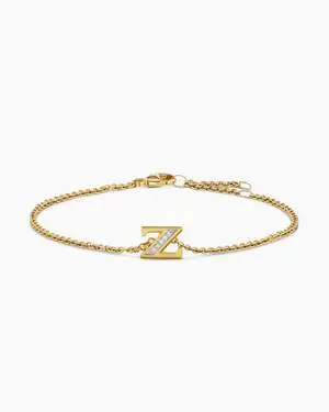 David Yurman Petite Pavé Initial Chain Bracelet - All 18k Yellow Gold