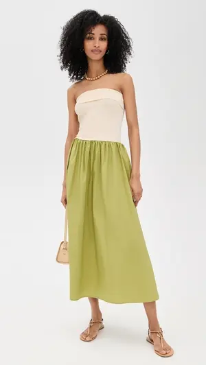 Moon River Strapless Two Tone Midi Dress