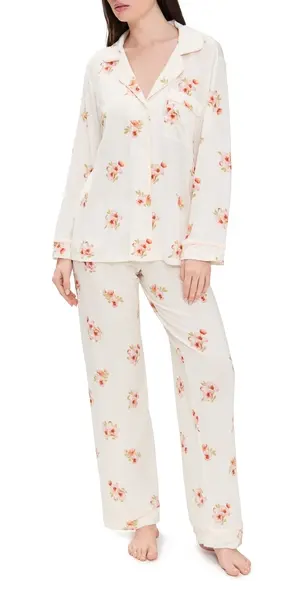 Eberjey Gisele Printed Long Pajama Set Floral Bloom Ivy/vanilla Cream